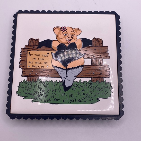Accents | Vintage Ceramic Plastic Framed Kitsch Pig Standing Wall Tile ...
